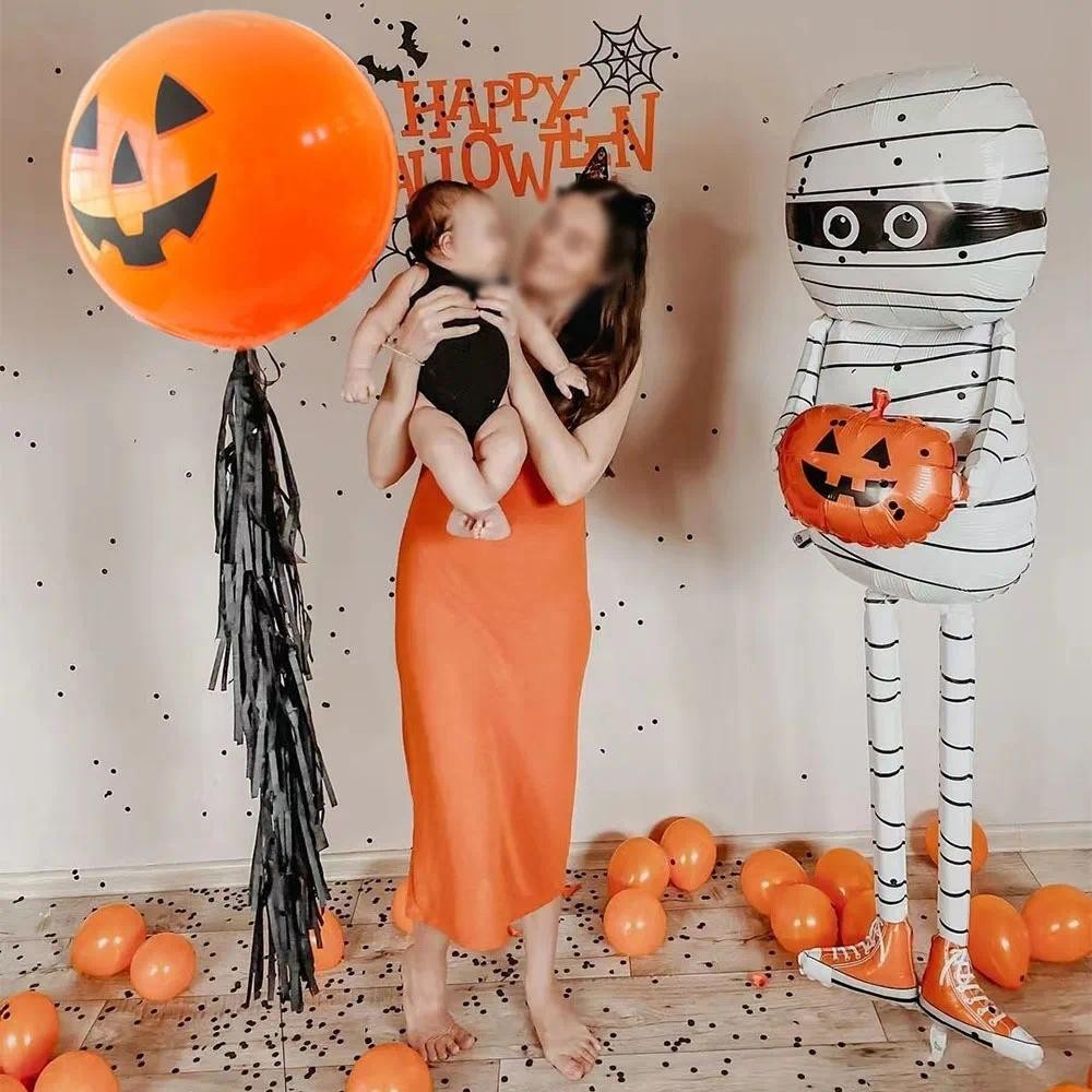 Giant Standing Mummy Pumpkin Skull Halloween Balloon 36inch Black ...