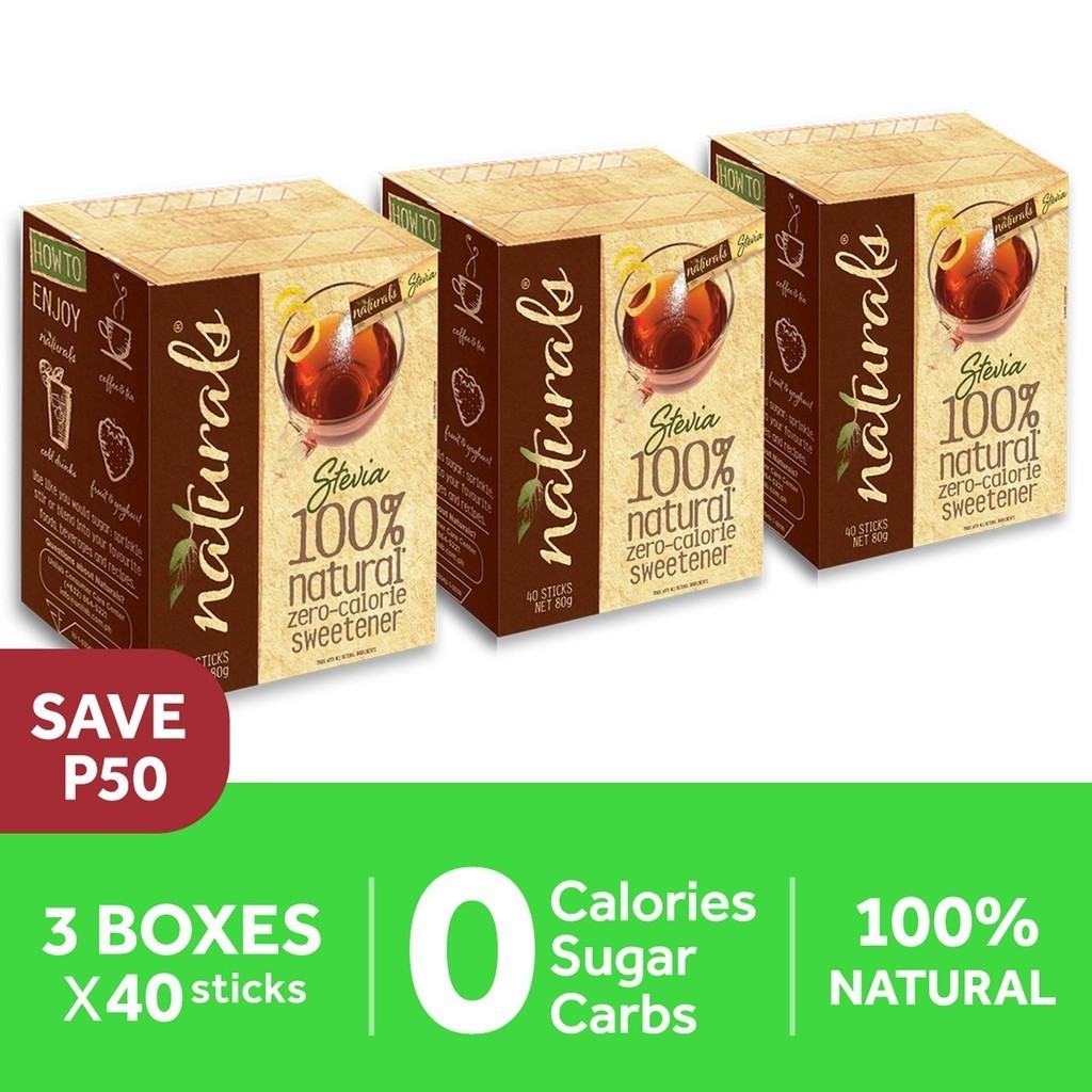 Naturals Stevia Zero Calorie Sweetener 40 Sticks - 3 Boxes (Natural ...
