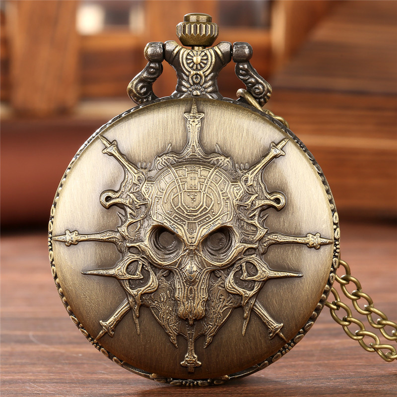 Bronze Warlock Skull Design Men Women Quartz Pocket Watch Arabic Number ...