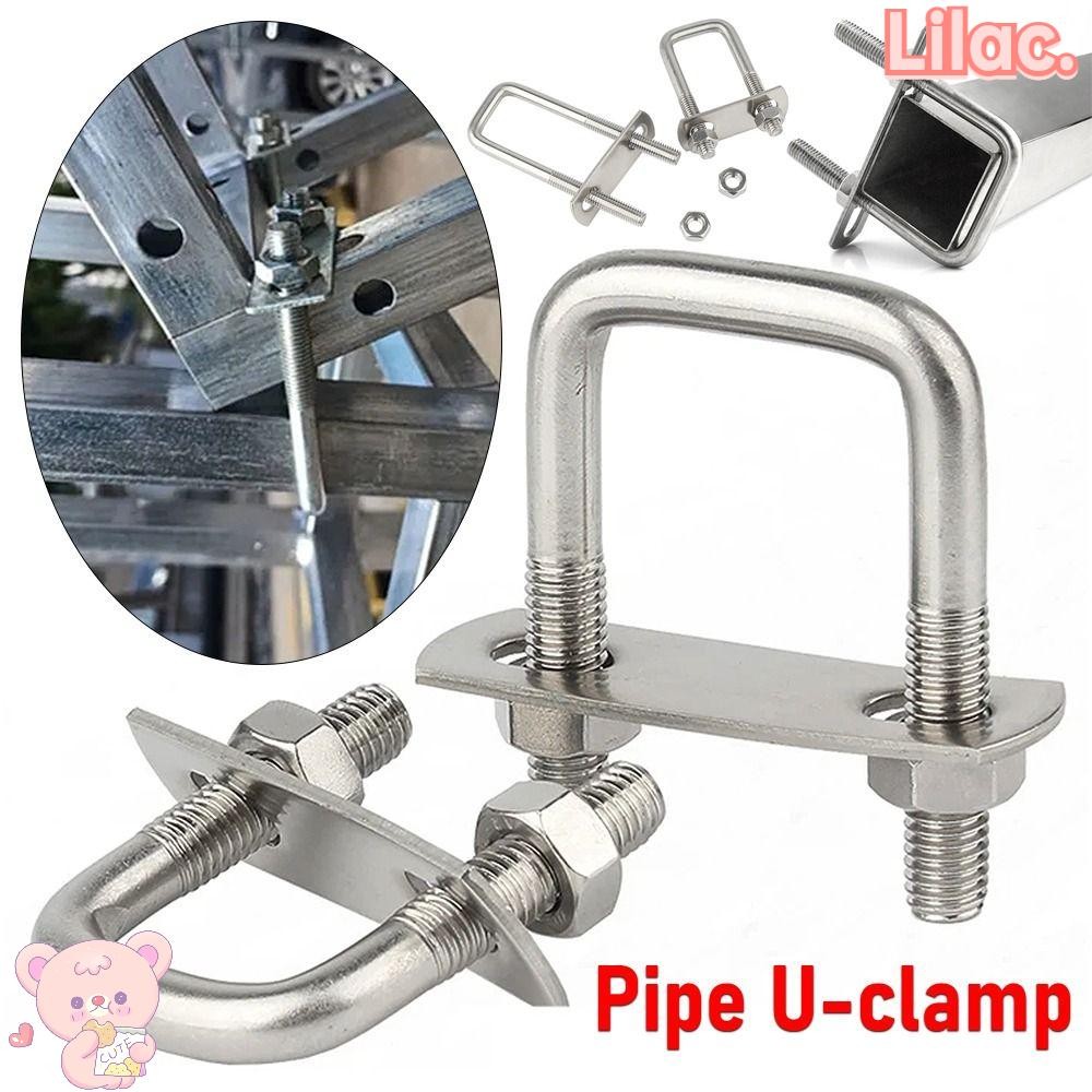 LILAC 2Sets Square Clamp, 304 Stainless Steel Right Angle U-bolt Pipe U ...