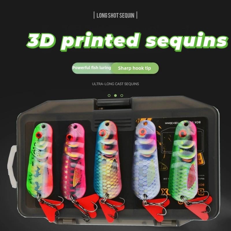 3D Printed Painted Sequins Lure, Curved Leech Bait Set, Fake Fish Bait Set, Iron Plate, Vib ...