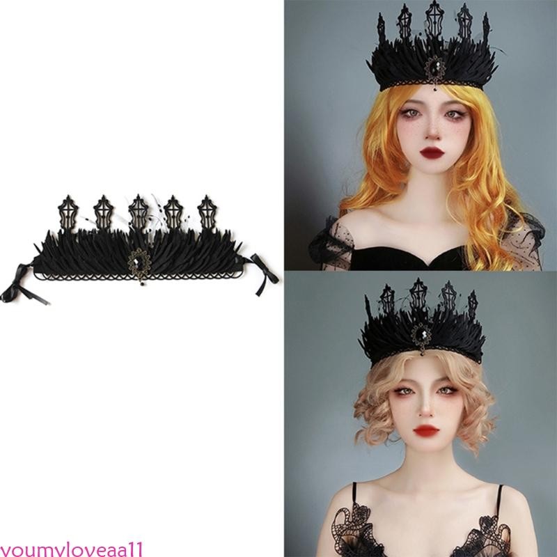 youmyloveaa Black Queen Crown Goth Crown Witch Crown Headpiece Black ...