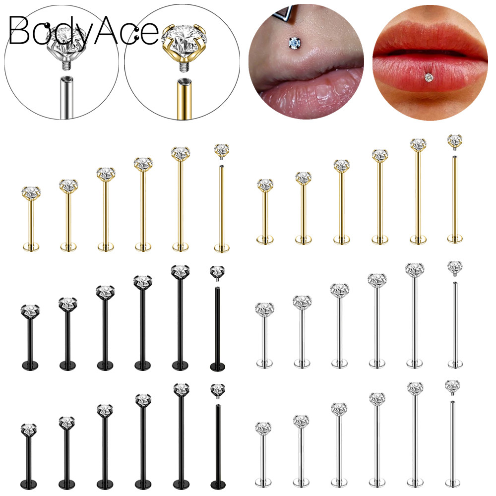 Bodyace 1 Pc Dimpled Lip Stud 16G Lip Piercing Internal Thread Labret Stud Stainless Steel ...