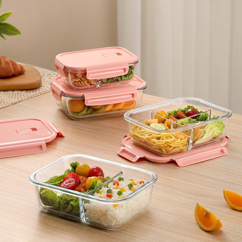 GLASS Pink Lunch Box Microwave Safe Student /Work Lunch Box High ...