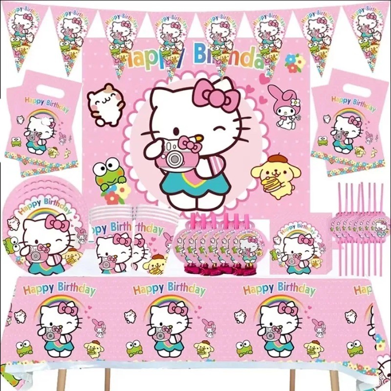 Cartoon KT Birthday Party Decoration Set Girls Disposable Tableware ...