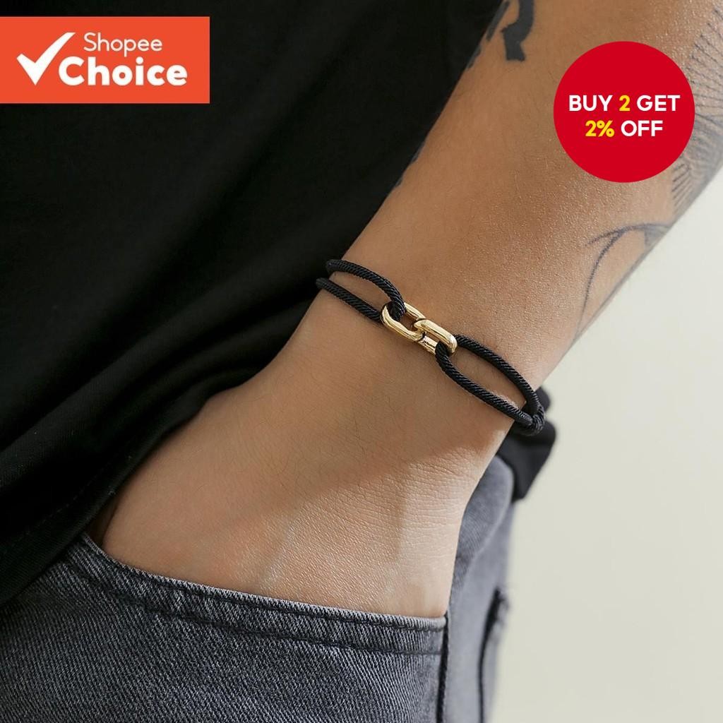 Adjustable Black Rope Link Designer Bracelets for Men Trendy Daily ...