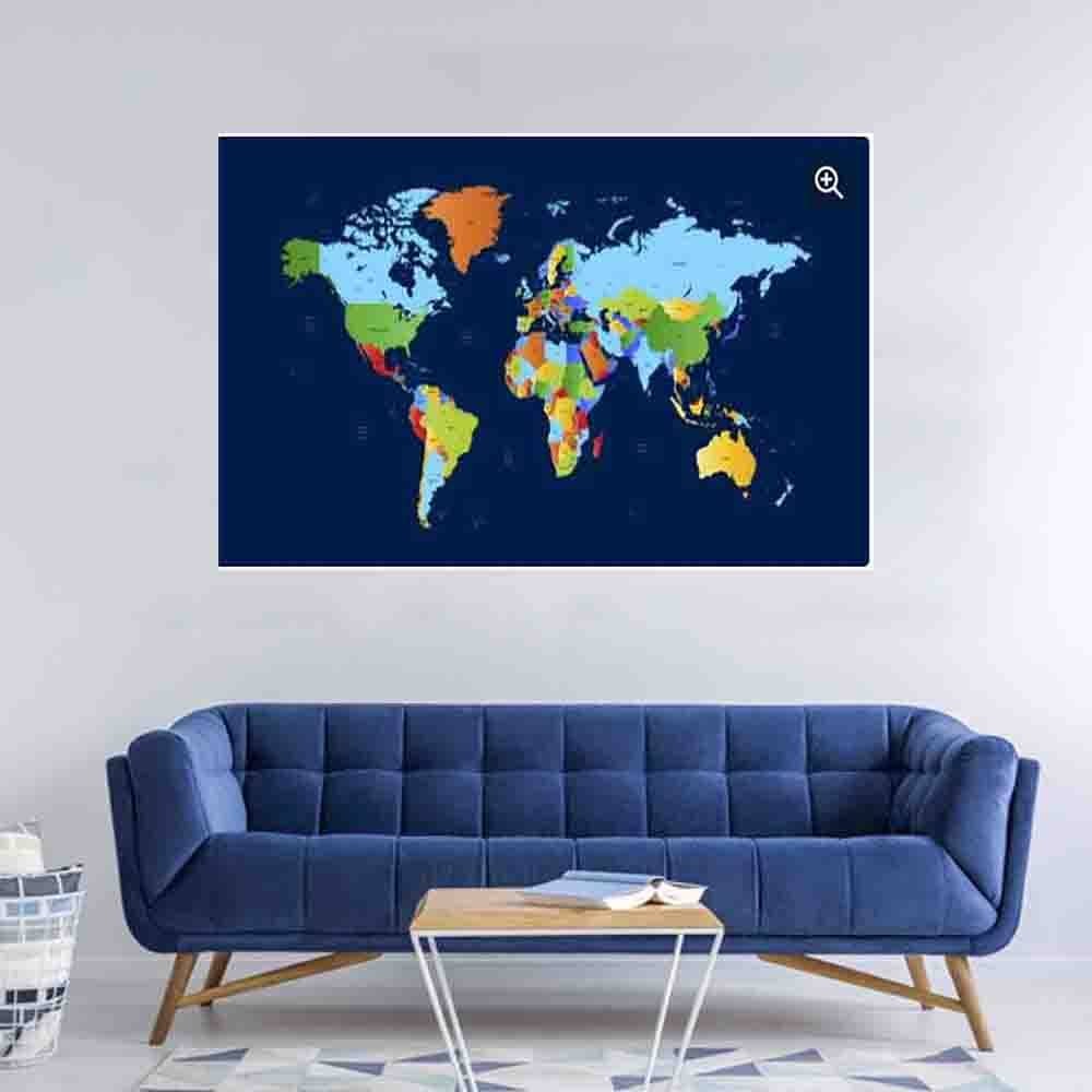 World Map Large Size Map Education Map Poster Artwork Fancy Wall Canvas ...