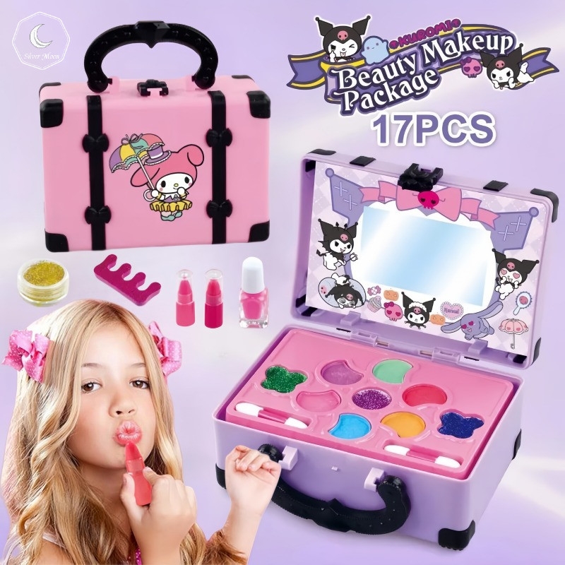 17PCS Kids Makeup Box Washable Make Up Set for Girls Mini Makeup Box ...