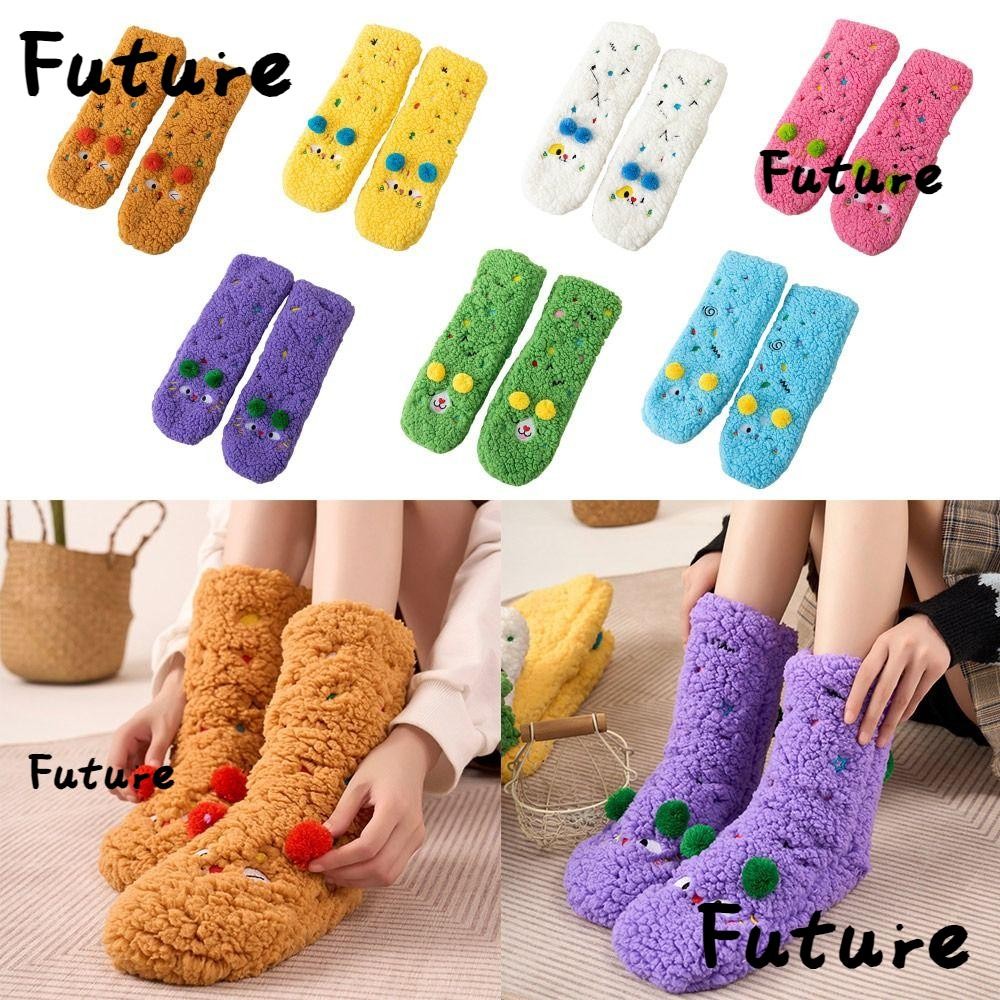 FUTURE Floor Socks, Lambswool Thickened Socks, Cute Warm Embroidered ...