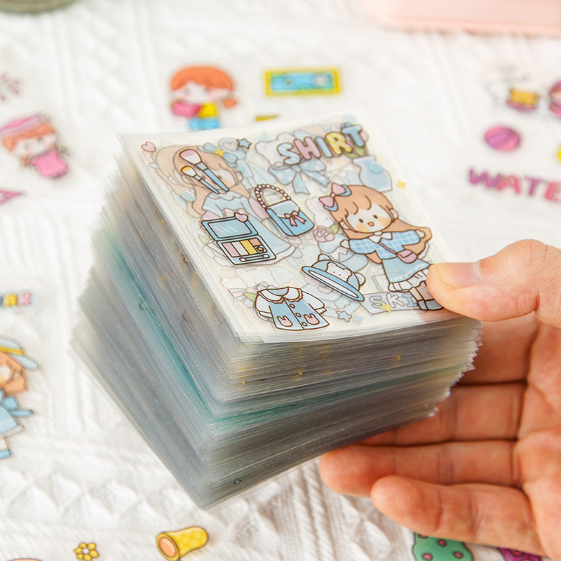 50 Pcs of Non-repetitive PET Waterproof Cute Ledger Stickers Cut-free ...