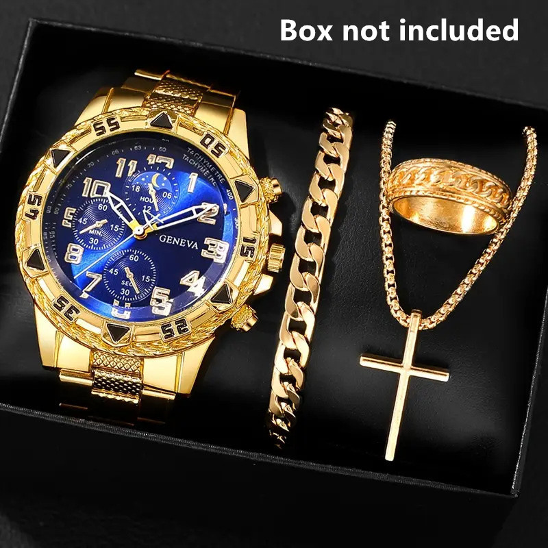 4 Pcs/set Men's Watch Casual Men Quartz Watches Geneva Male Wristwatch ...