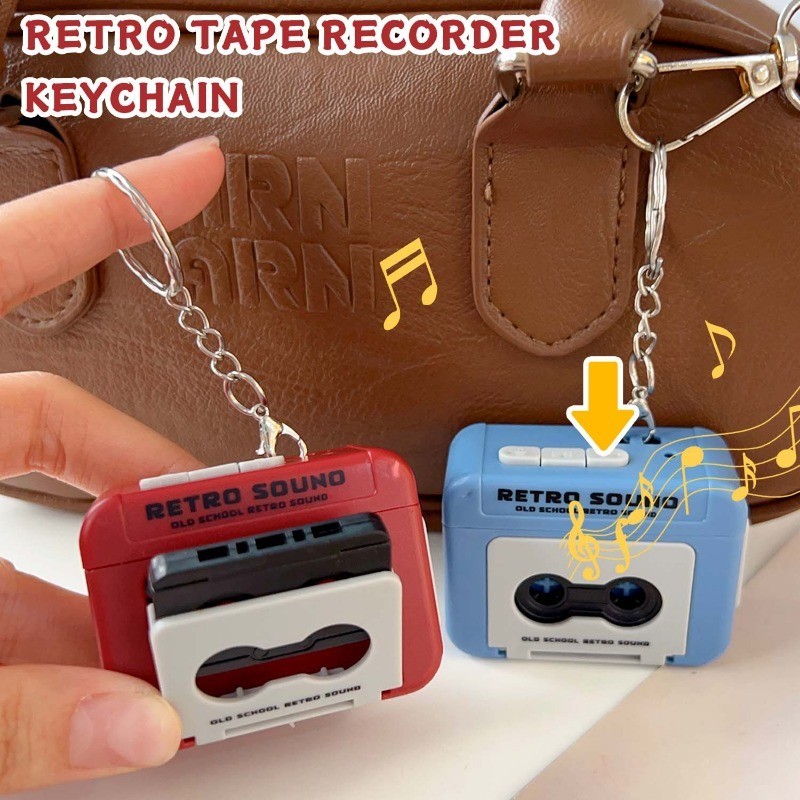 Retro Mini Tape Recorder Keychain Fun Singing Music Box Keychain Bag ...
