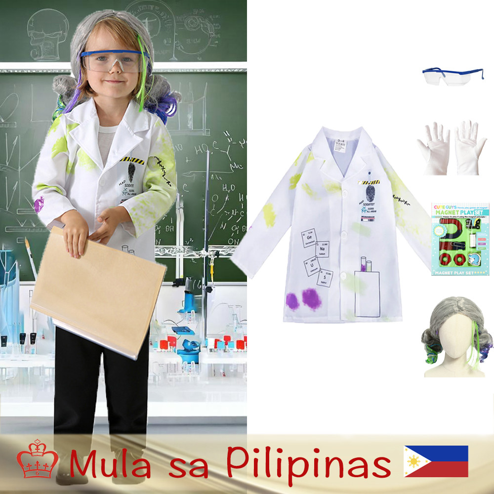 Crazy Scientist Costume For Kids Girls Boys Dress Coat outfit Mad ...
