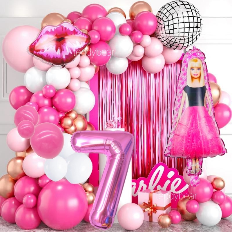 Barbie Theme Balloon Garland Arch Kit Barbie Bow Foil Balloon for Girl ...