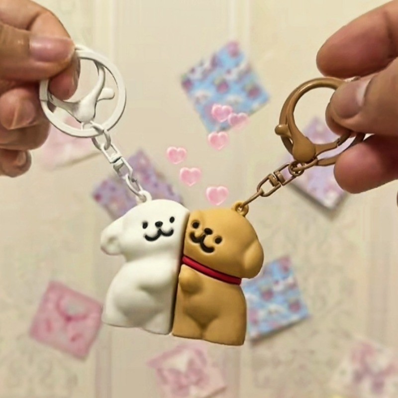 Couple Magnetic Cute Puppy Pendant Keychain Sweet Backpack Magnet ...