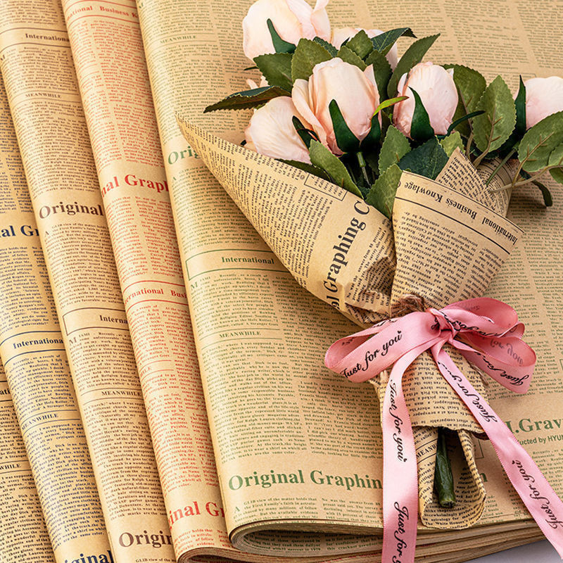 50*70cm Flower Packaging Material Retro Kraft Paper English Newspaper ...