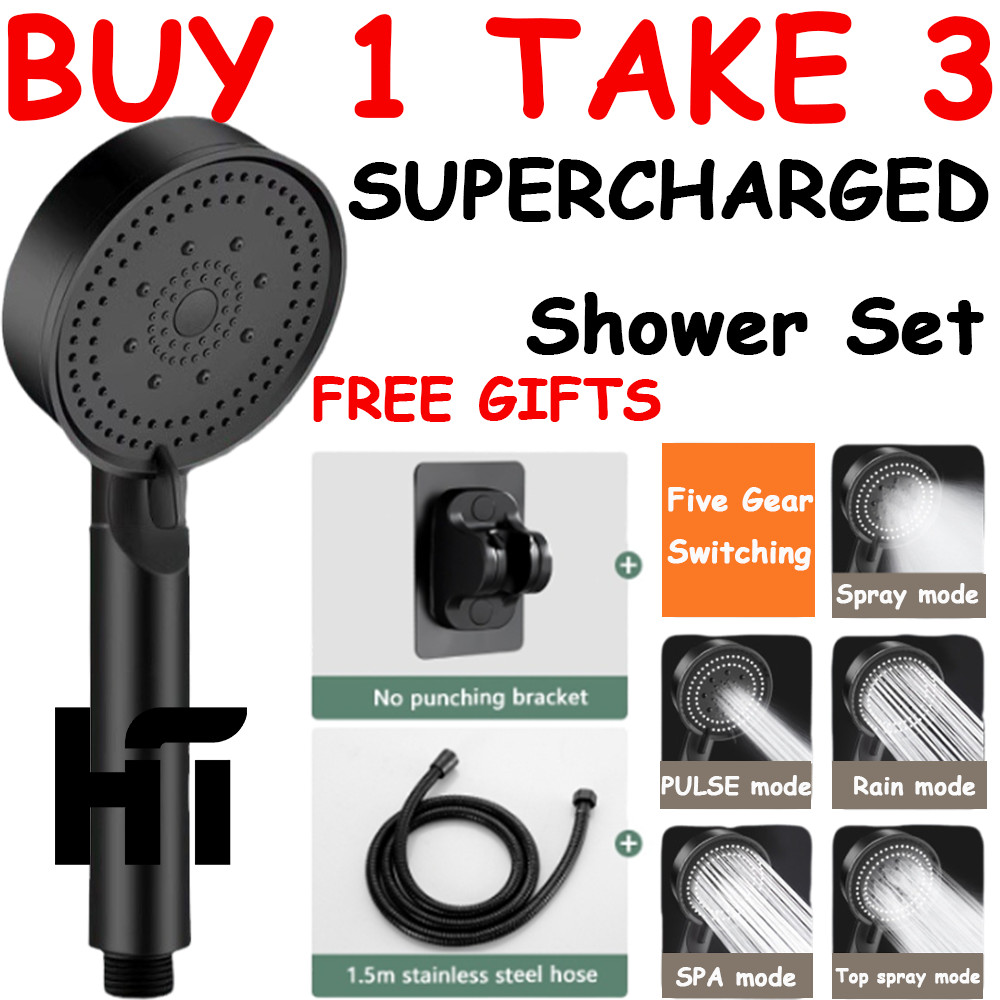 【3 In 1】super Shower Head Set Shower with Faucet 5-speed Pressurized ...