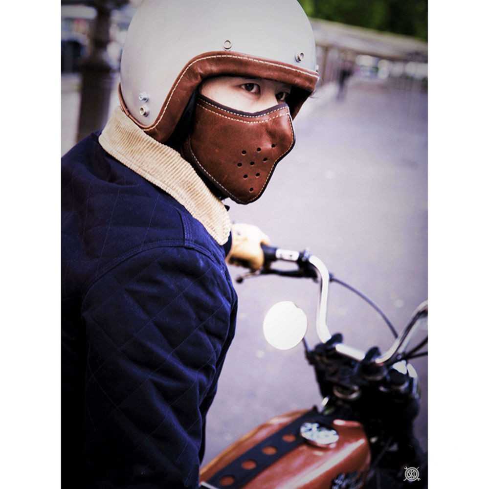 Motorcycle Riding Leather Mask Retro PU Mask Breathable Ready Stock ...