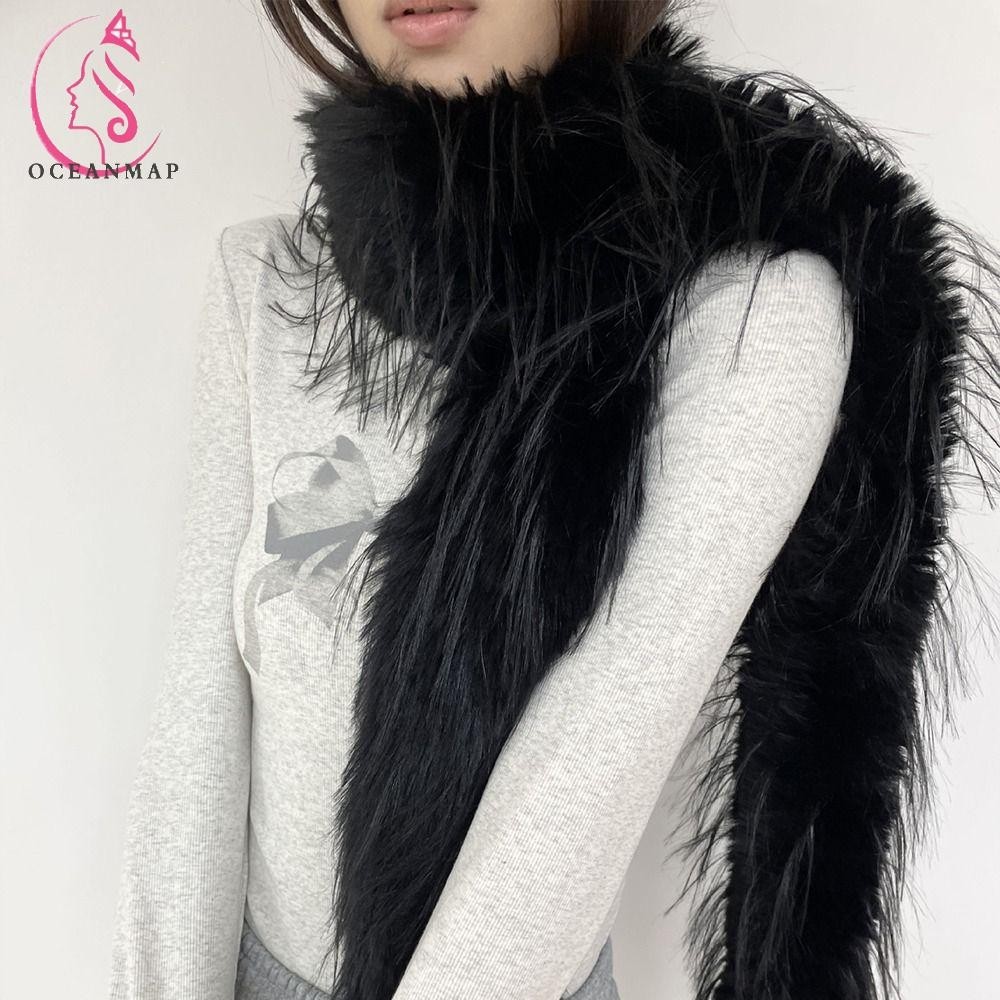OCEANMAP Y2K Super Long Scarf, 180CM Harajuku Faux Sable Fur Scarf ...