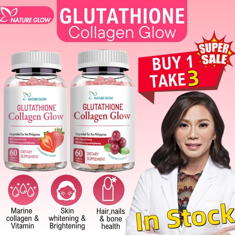 NATURE GLOW Glutathione Collagen Gummies Anti-Aging Whitening Collagen ...