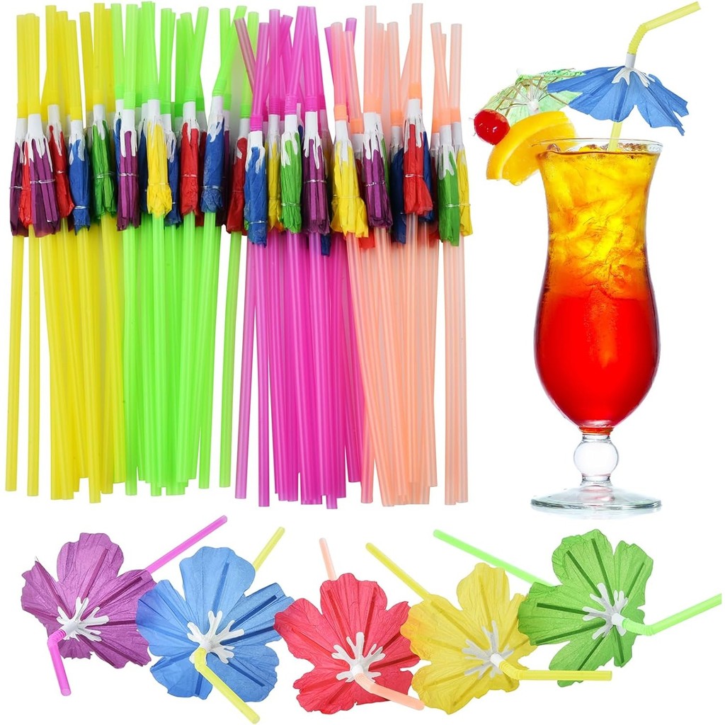 50pcs Umbrella Straws,Cocktail Drink Umbrellas Fancy Flower Bar Straws ...