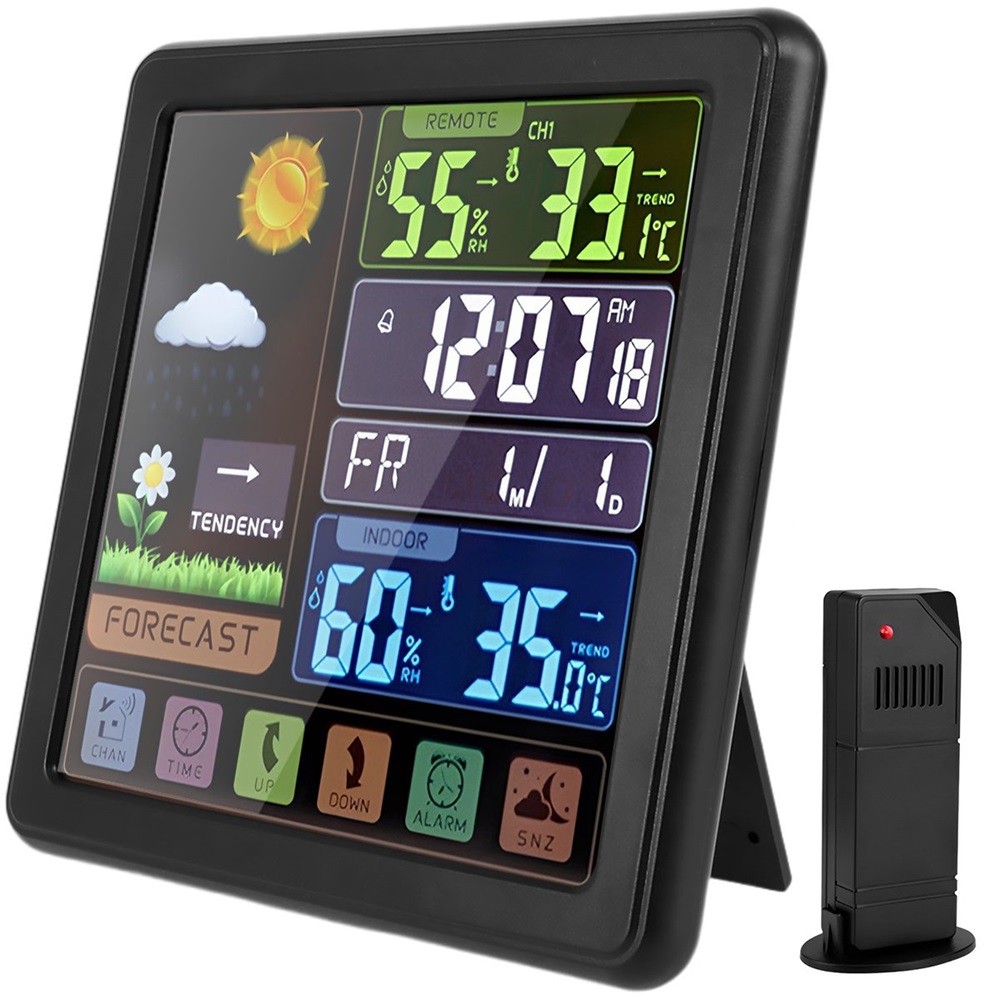 Wireless Weather Station Color Display Digital Thermometer with Sensor ...