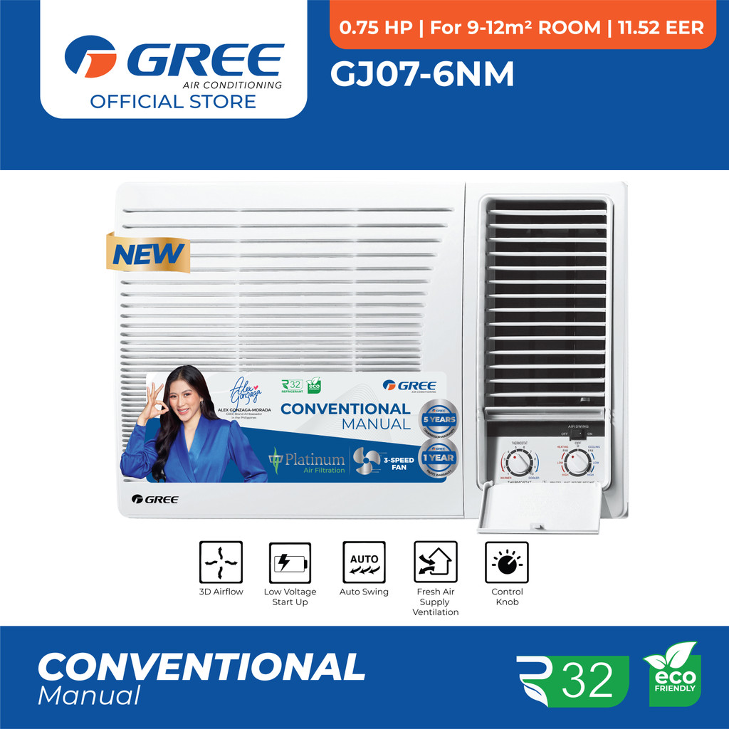 Gree 0.7HP Window Type Manual Non-Inverter Aircon GJ07-6NM | Shopee Philippines