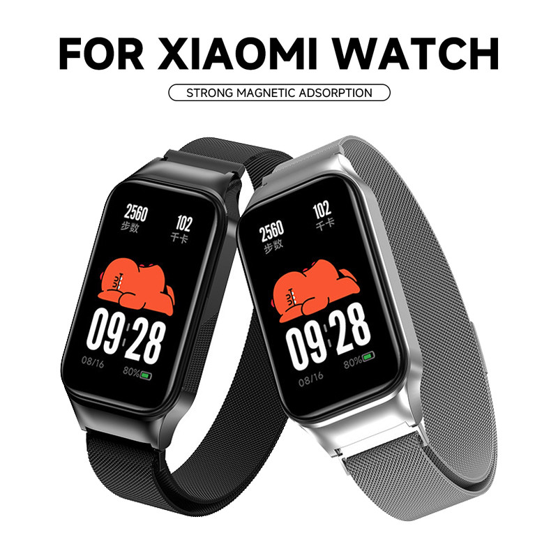 Metal Integrated Magnetic Strap Compatible for Xiaomi Band 8 Active/Redmi Band 2 Metal Casual ...