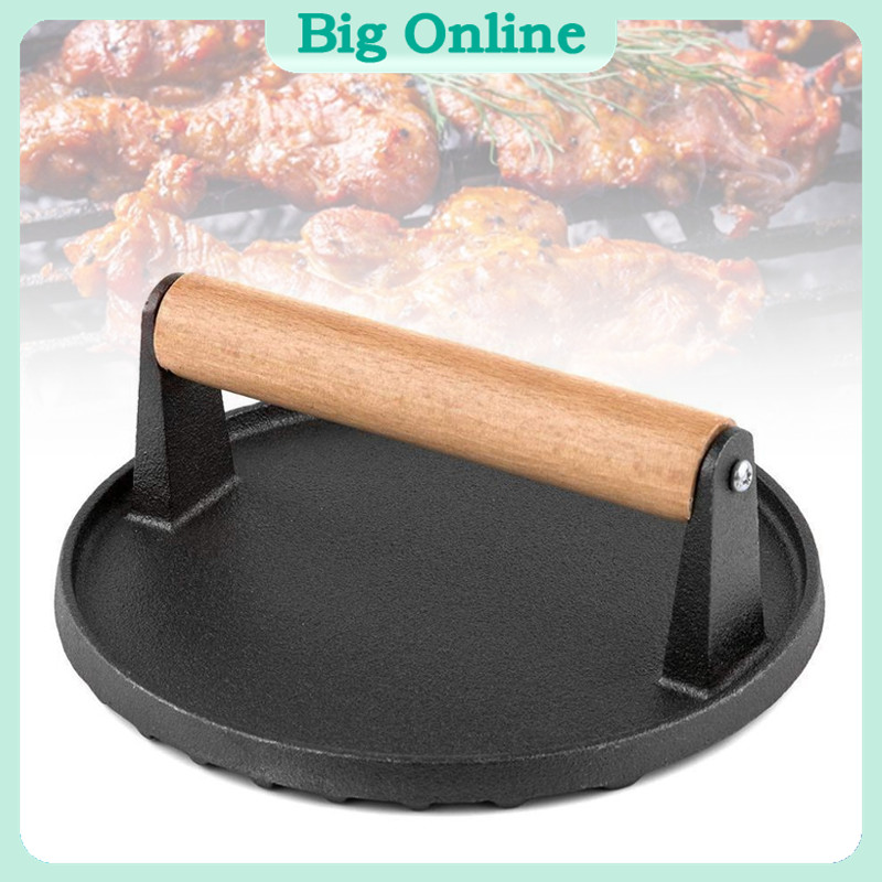 Cast Iron Pressure Meat Plate Round Steak Press Heavy Duty Striped Meat ...