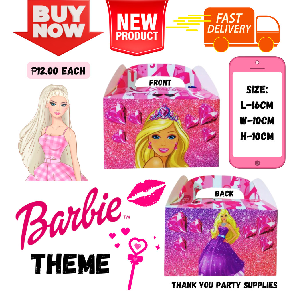 Barbie Party Treat Boxes Favor Goodie Gift Boxes Barbie Theme Birthday ...