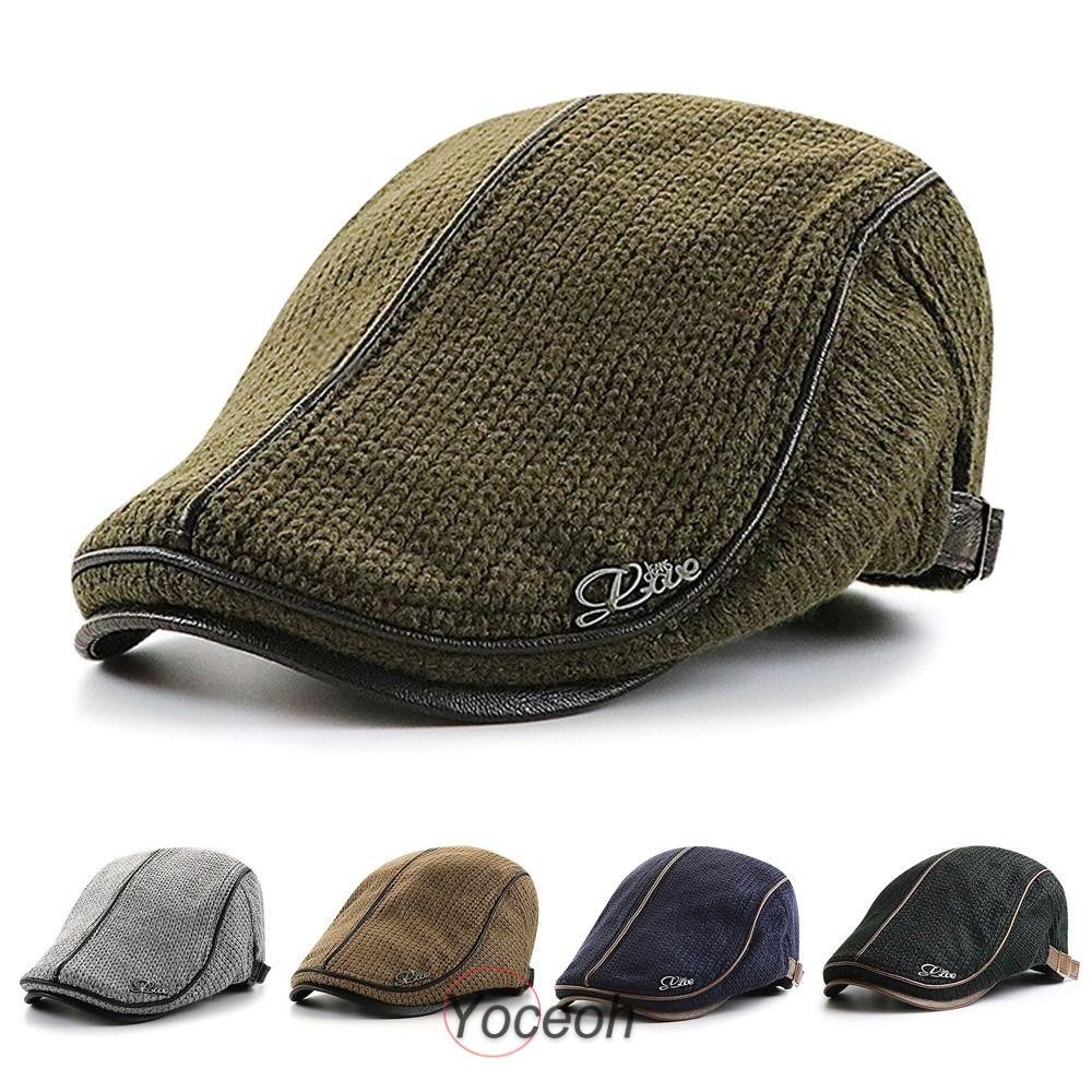 YOCEOH Men Berets, Adjustable Sunshade Knitted Hat, Sunproof Breathable Autumn Winter Peaked Cap ...