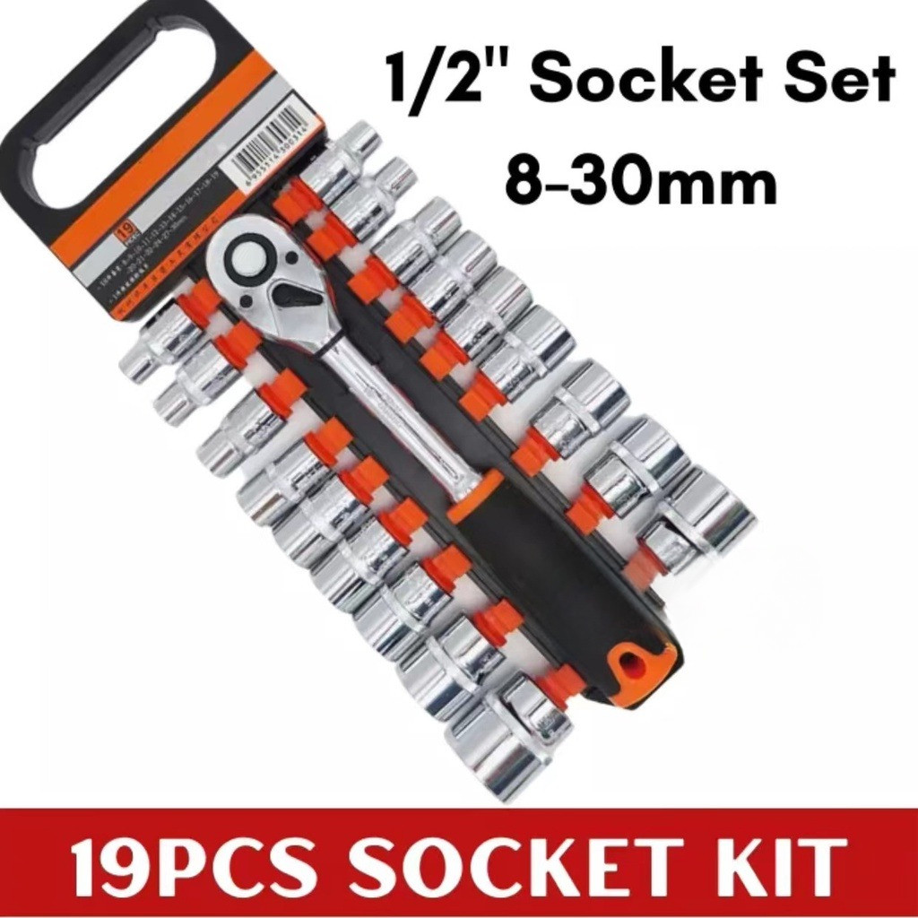 19pcs 1/2 Drive Socket and Ratchet Wrench Tools Set 8-30mm | Shopee Philippines