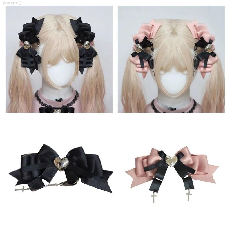 RUNUN Goth Ribbon Bowknot Barrettes Halloween Party Hairclip Cosplay ...