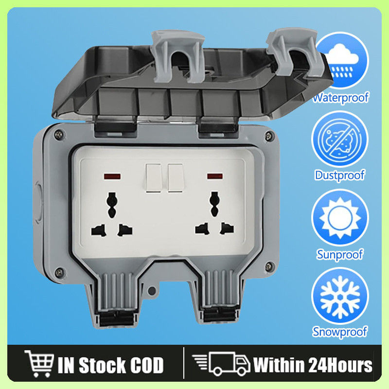 Double Socket Wall Electrical Outlets, Outdoor Socket with Covers Black ...