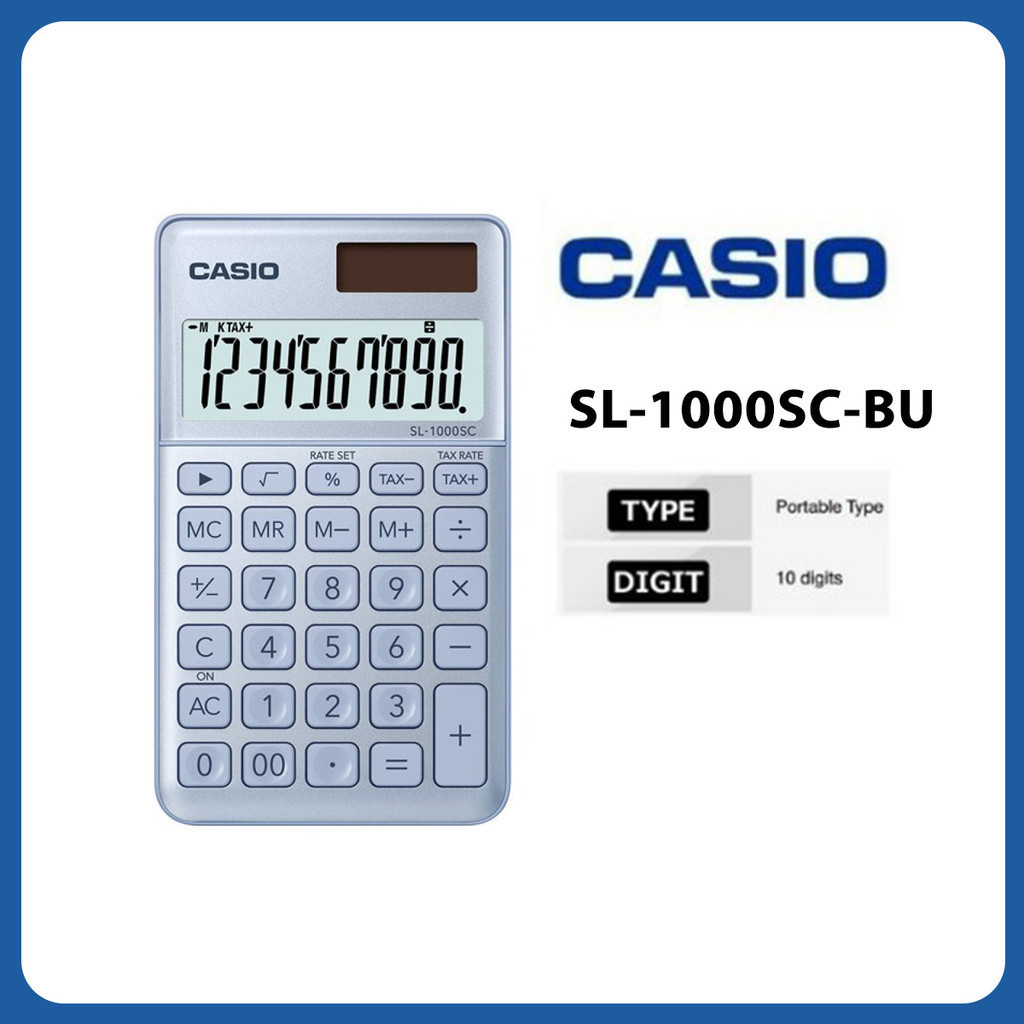 Casio SL-1000SC-BU (Blue) Colorful MY STYLE Pocket Calculators Calculator Metal Faceplate ...