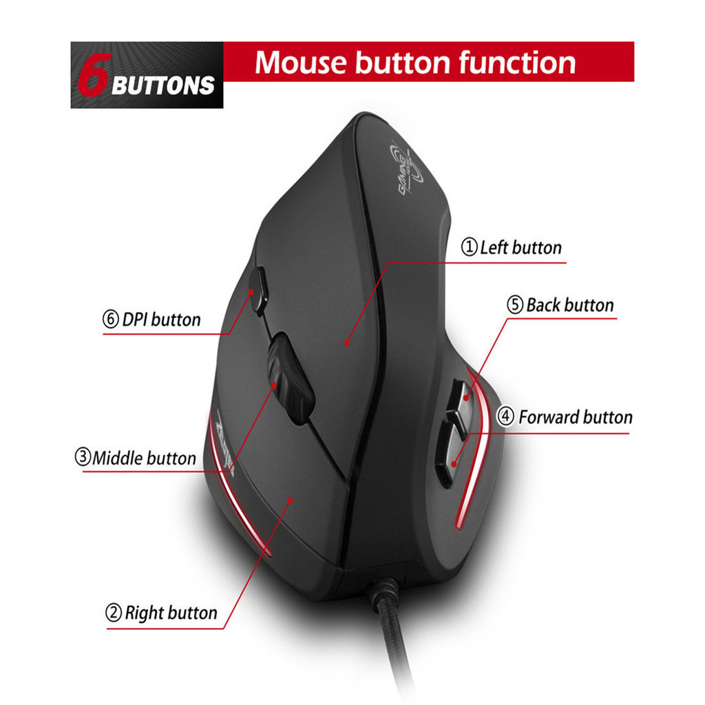 jomaa Wired Vertical Gaming Mouse, USB Ergonomic Gaming Mouse 7200 DPI ...