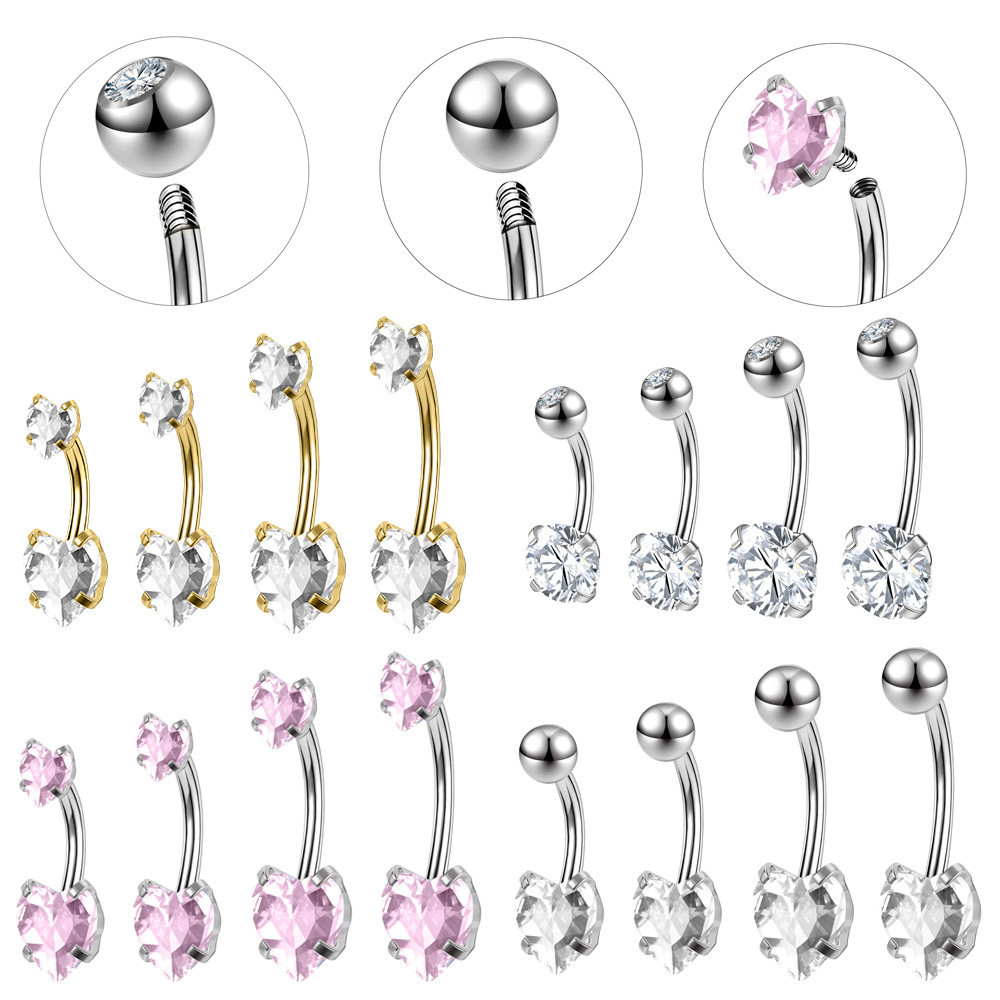 1 Pc Stainless Steel Navel Ring 14G Navel Piercing Crystal Belly Button ...