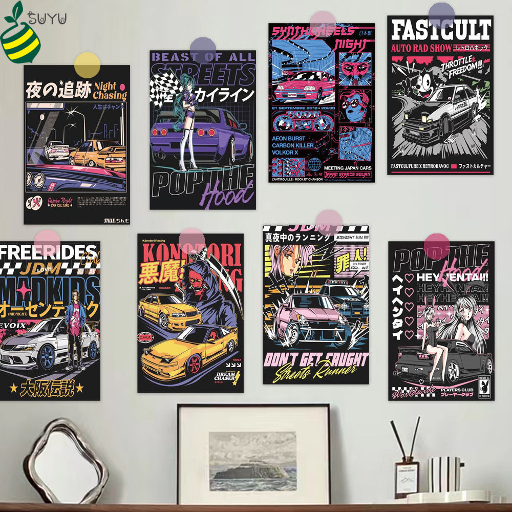 10pcs JDM Car Anime Racing drift Japanese Posters 10×15CM Wall Stickers ...