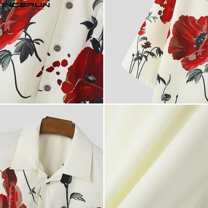 INCERUN Men Korean Fashion Floral Print Loose Casual Short Sleeve ...