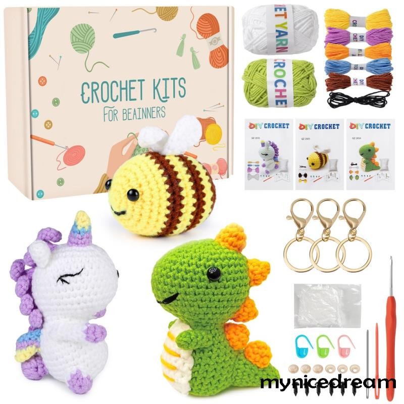 Hand Crochet Diy Animal Kit for Beginners Knitting Yarn Thread Needles ...