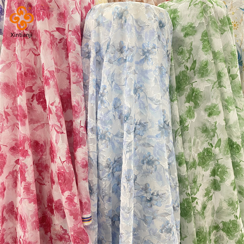 New China Style Floral Jacquard Printing Chiffon Soft Semi-permeable ...