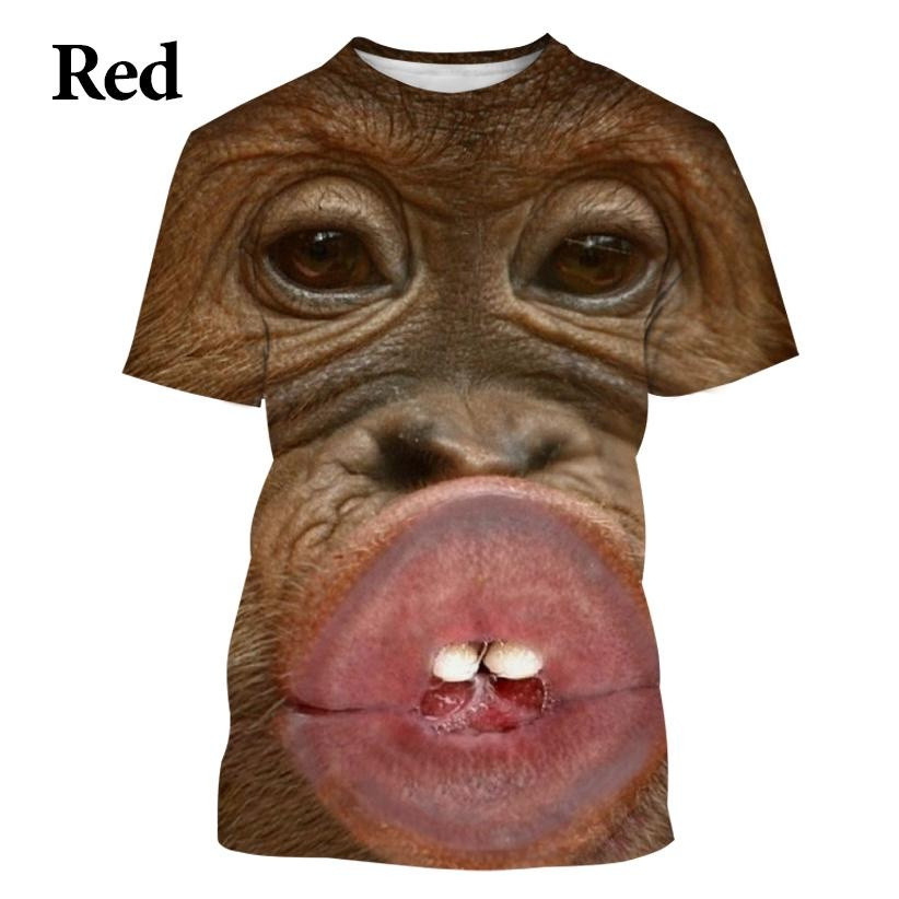 Funny Kiss Monkey lip Graphic T Shirt for Men Clothing 3D Spoof Gorilla ...