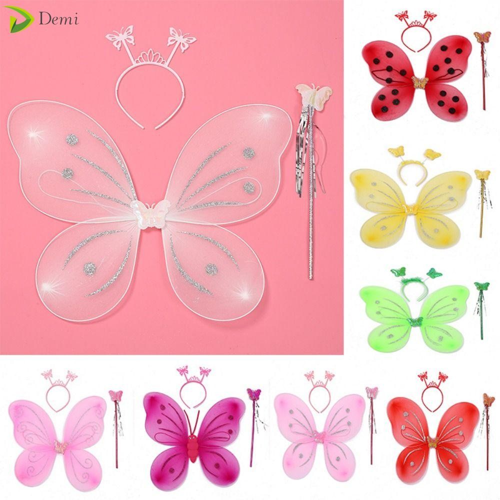 GG+DEMI 3Pcs/Set Girls Kids Dressing Up Halloween Fairy Wing Glitter ...