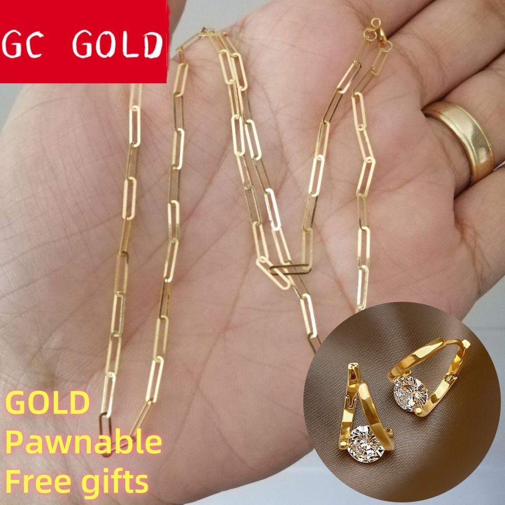 Hikaw 18k Saudi Gold Pawnable Necklace Women's Paper Clip Jewelry ...
