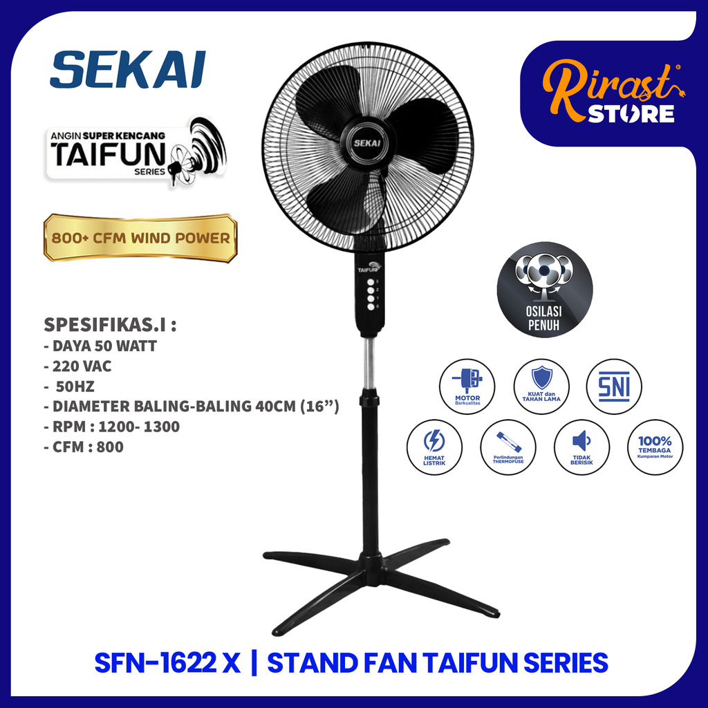 Rirast- SEKAI SFN 1622 X BLACK STAND FAN 16 INCH STAND FAN TAIFUN ...