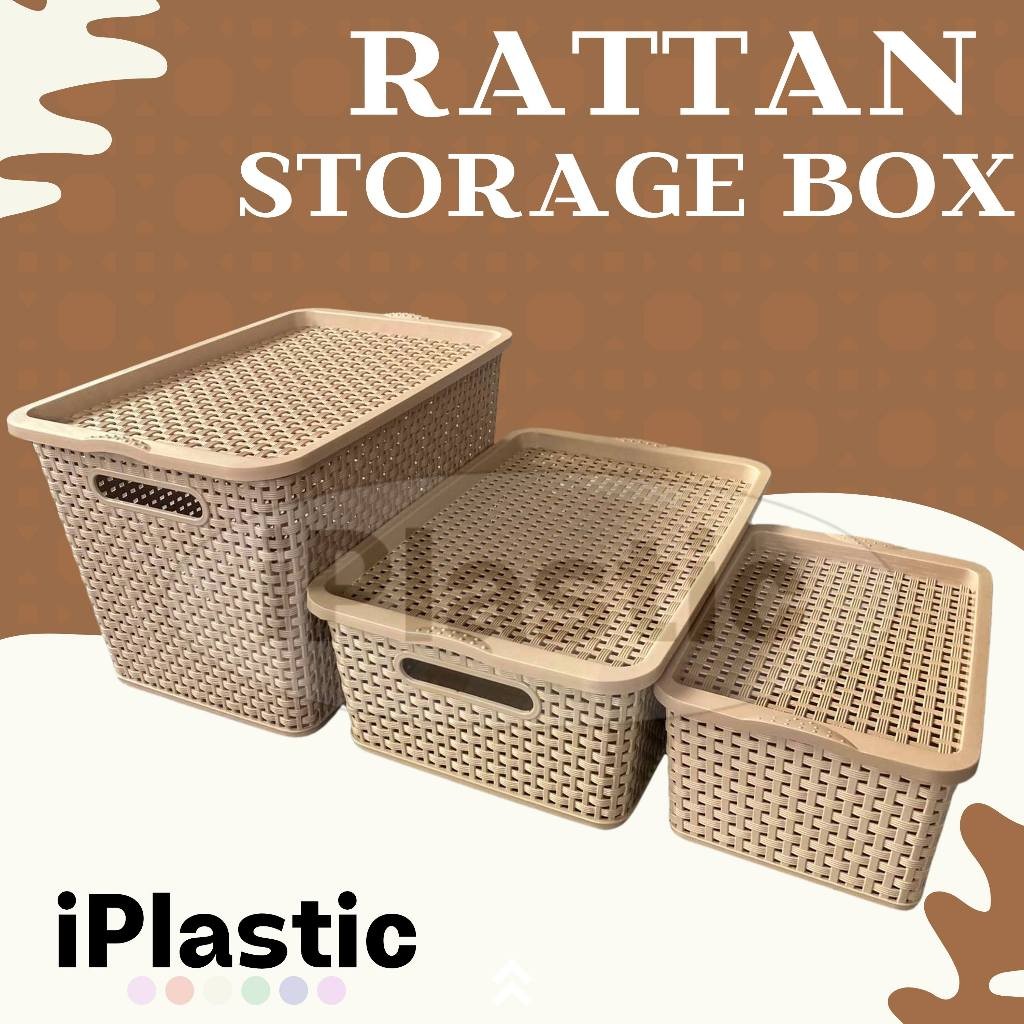 iPlastic. Rattan basket with cover extra large 41.5x28x26 CM High ...