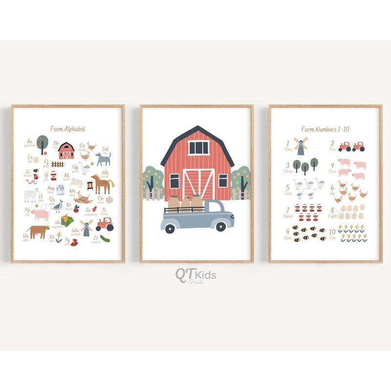 Farm Alphabet Numbers, ABC Poster, Numbers 1-10, Pre-school Learning ...
