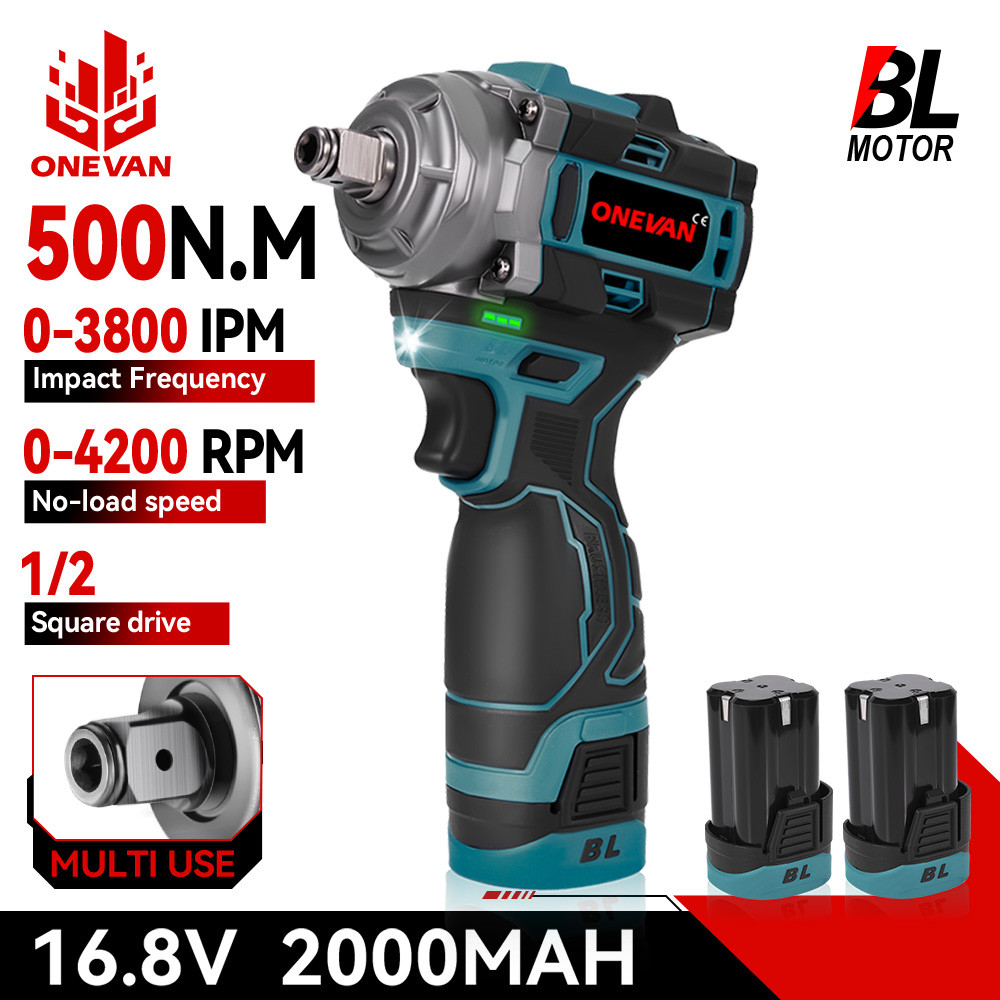 ONEVAN 500N.M Brushless Electric Impact Wrench 1/2inch Cordless 3-in-1 Wrench Screwdriver Drill ...