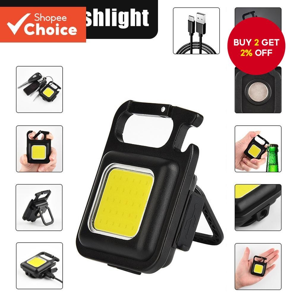 Mini COB Keychain Flashlight - USB Rechargeable, Magnetic Multifunction ...