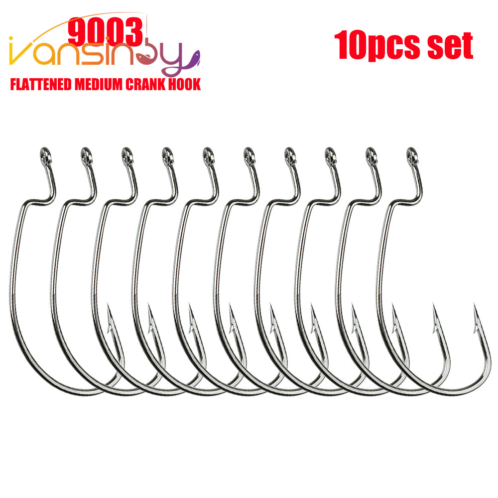 10pcs Flattened Medium Fishing Crank Hook 9003 High Carbon Steel Worm ...